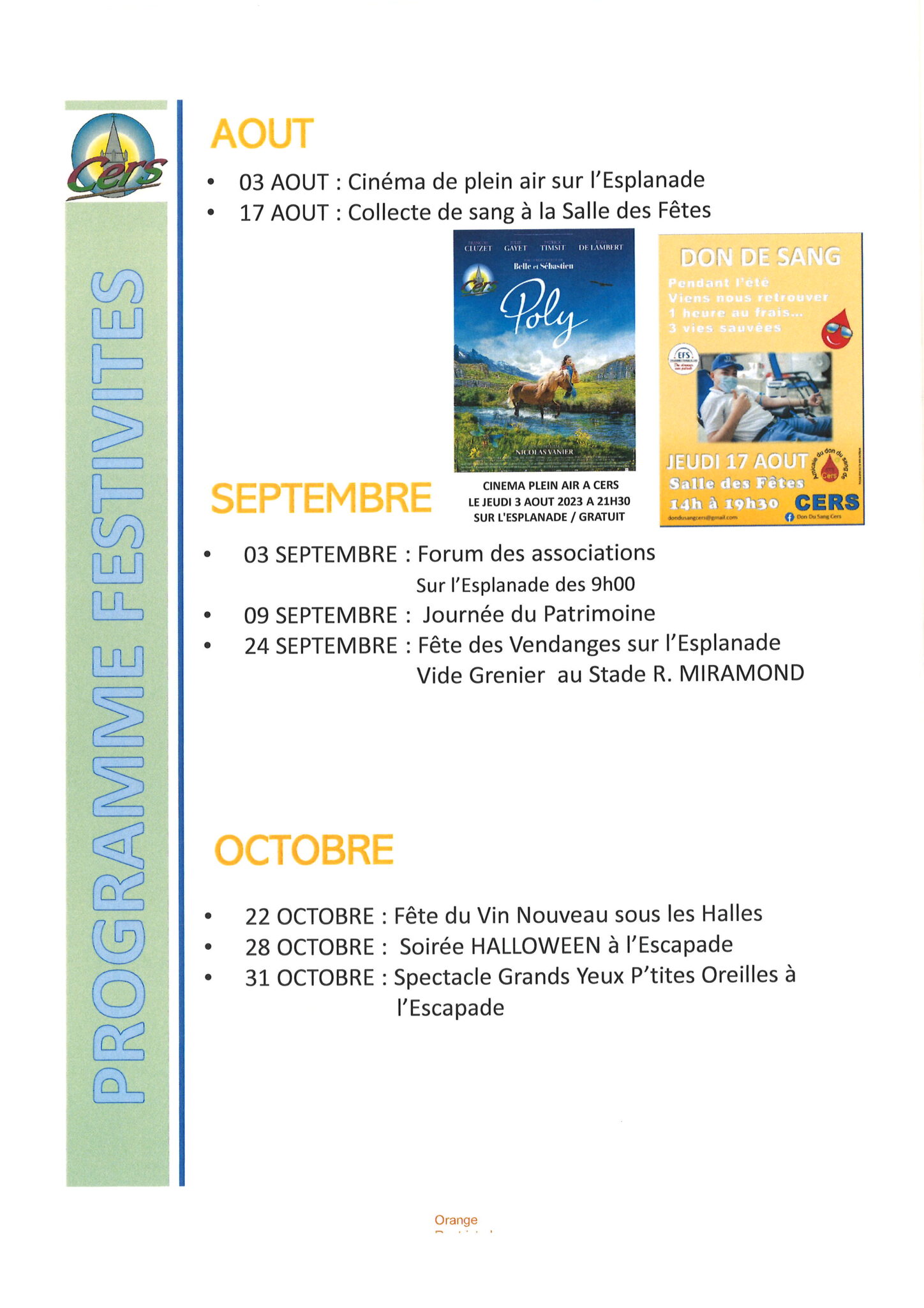 Programme des festivités à venir - Ville de Cers